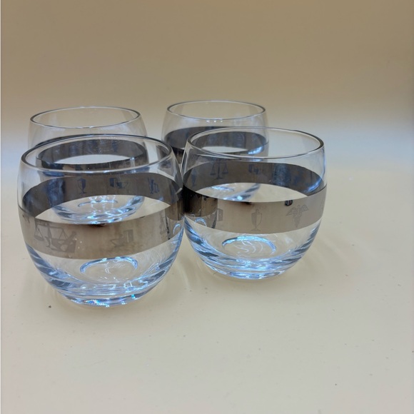 MCM | Dining | Vintage Mid Century Roly Poly Glasses Silver Stripe Mcm ...